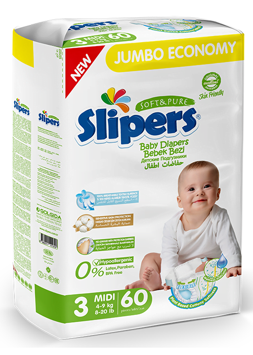 Scutece pentru copii SLIPERS Jumbo 3 Midi (4-9 kg) 60 buc - Avocado ...